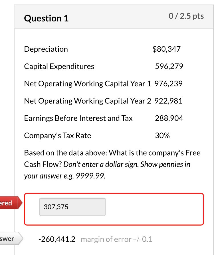 Solved Question 1 0/2.5 pts Depreciation $80,347 Capital | Chegg.com