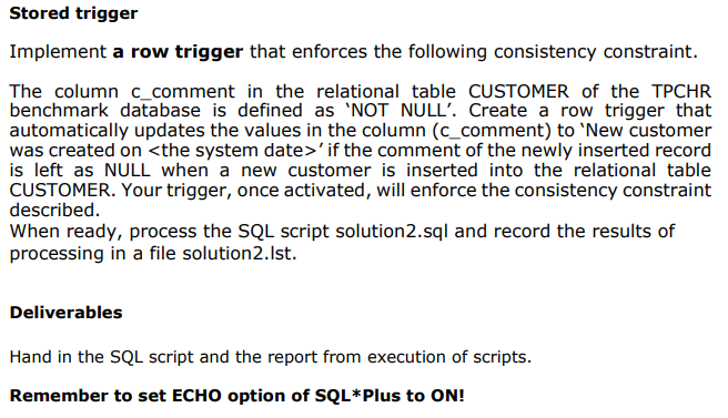 Solved Stored trigger Implement a row trigger that enforces | Chegg.com