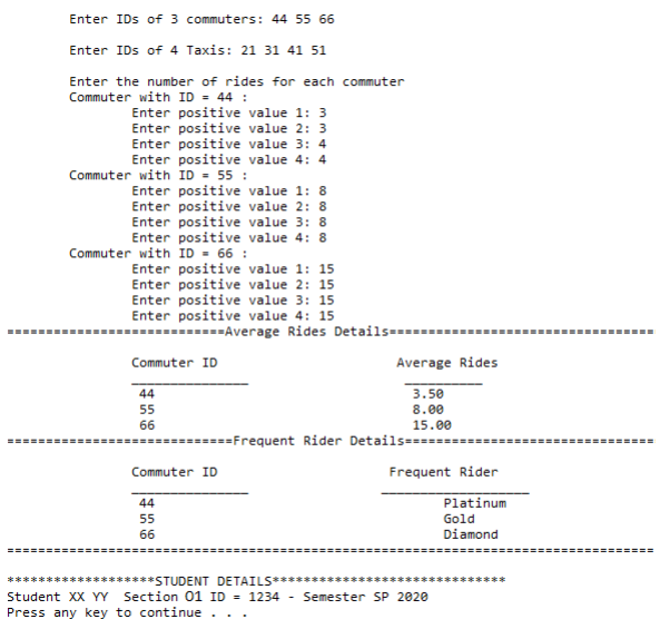 Solved C program to keep track of ride frequency of a taxi | Chegg.com