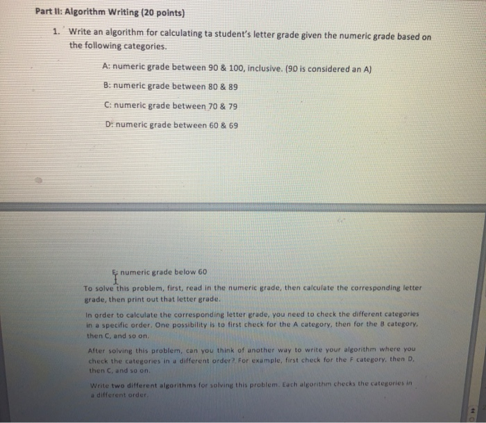 Solved Part Il: Algorithm Writing (20 points) Write an | Chegg.com