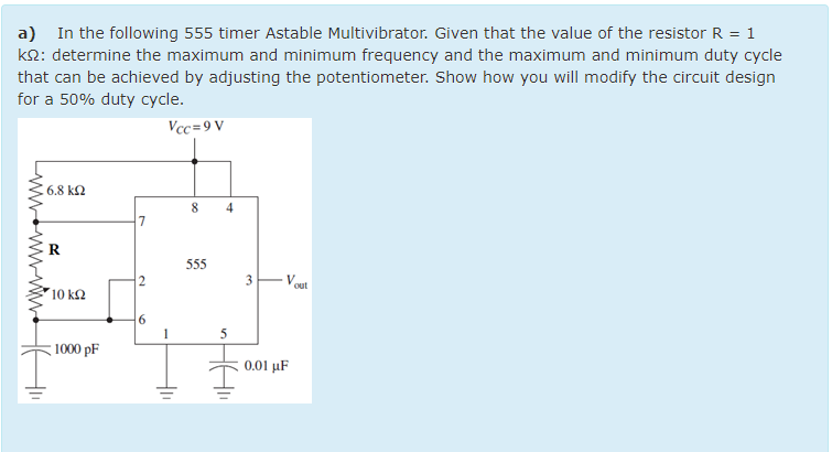 Solved a) ﻿In the following 555 ﻿timer Astable | Chegg.com