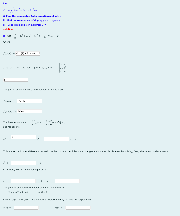 Solved Let -6****+212'-scha i) Find the associated Euler | Chegg.com