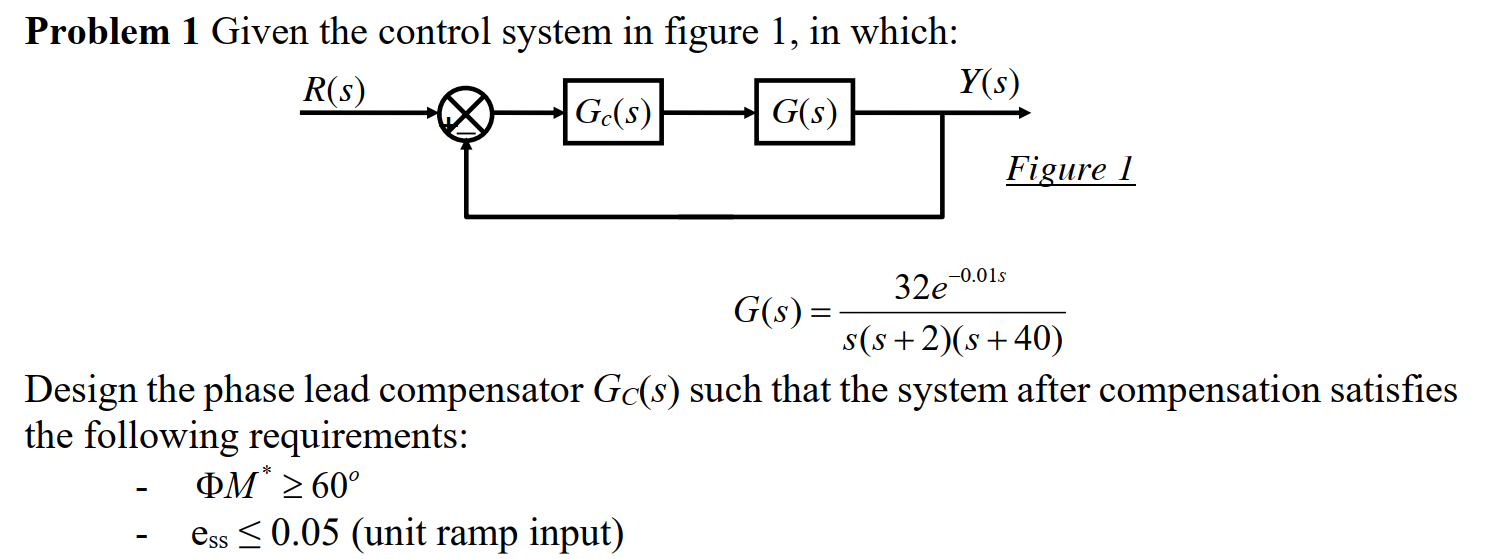 Solved Problem 1 ﻿Given the control system in ﻿figure 1, in | Chegg.com