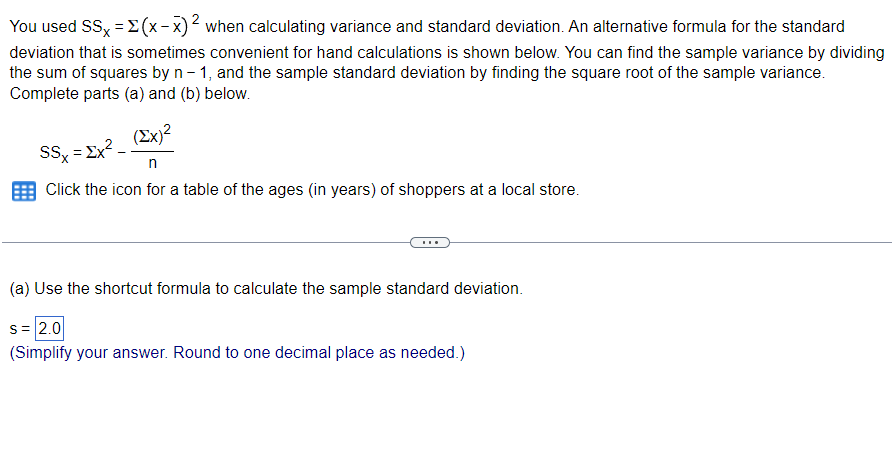 Solved (a) ﻿Use the shortcut formula to calculate the sample | Chegg.com