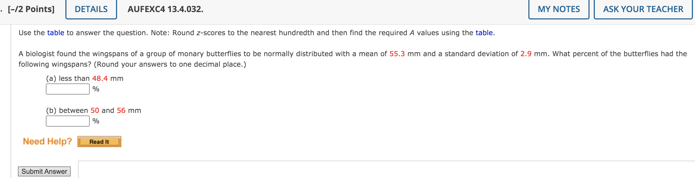 Solved • (-/2 Points] DETAILS AUFEXC4 13.4.032. MY NOTES ASK | Chegg.com