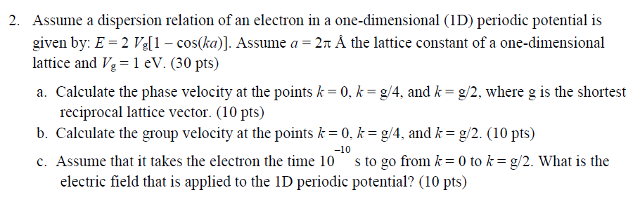 Solved Assume a dispersion relation of an electron in a | Chegg.com