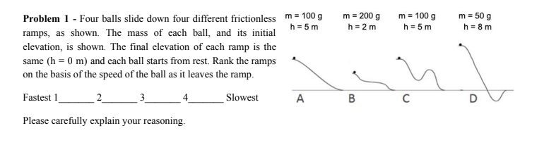 Solved Four balls slide down four different | Chegg.com