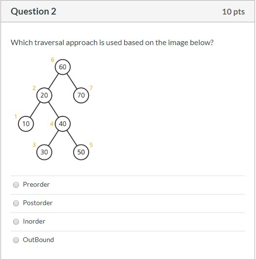 Solved Question 1 10 pts Which traversal approach is used | Chegg.com