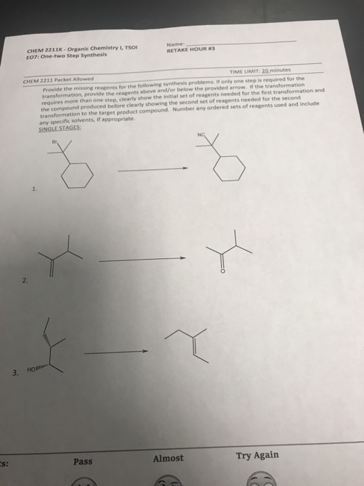 Solved CHEM 2211K-Organic Chemistry I, TSO E07: One-two Step | Chegg.com