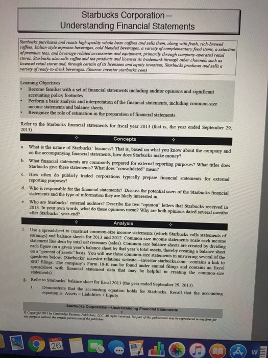 Solved Starbucks Corporation Understanding Financial | Chegg.com