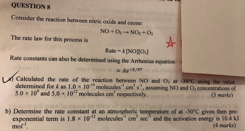 Solved QUESTION 8 Consider the reaction between nitric oxide | Chegg.com