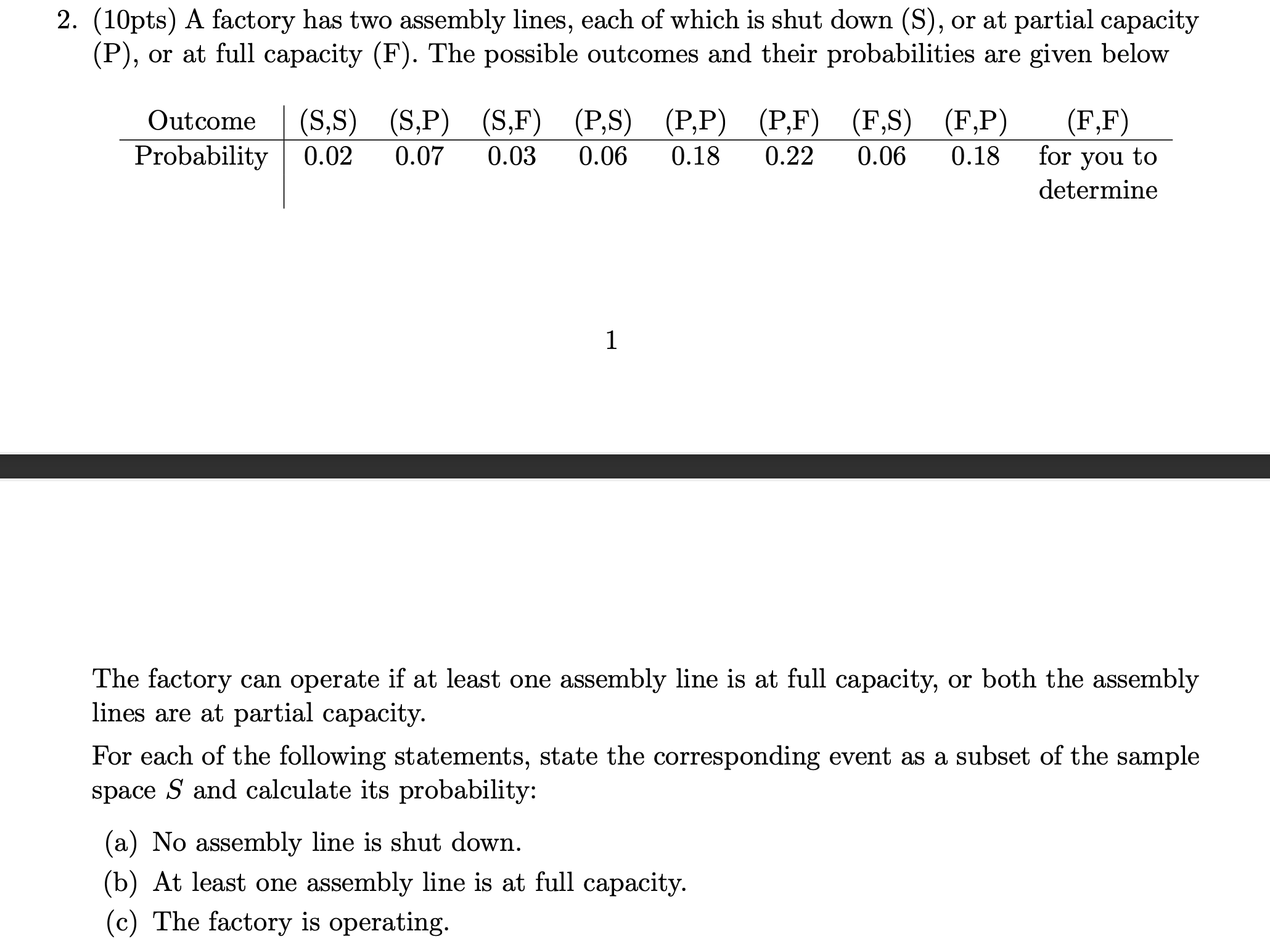 Solved (10pts) ﻿A factory has two assembly lines, each of | Chegg.com