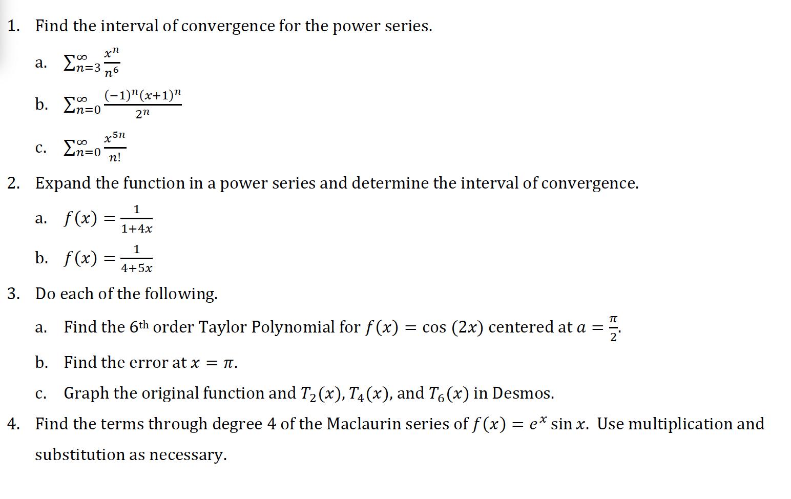 Solved 1. Find the interval of convergence for the power | Chegg.com