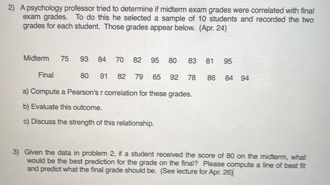 Solved A psychology professor tried to determine if midterm | Chegg.com