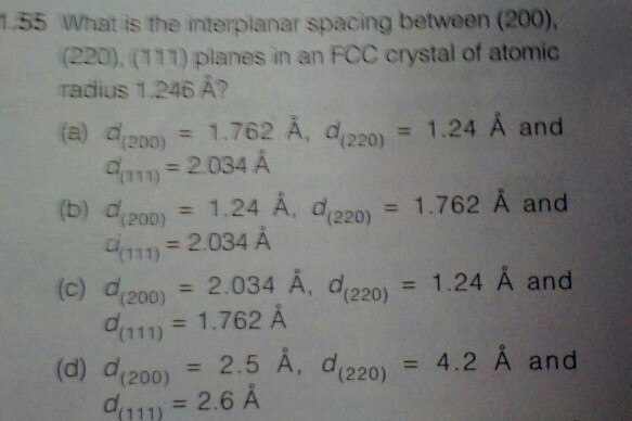 Solved 1.55 What is the interplanar spacing between (200), | Chegg.com