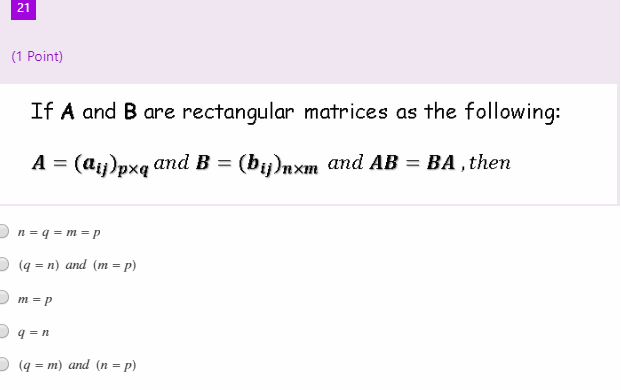 Solved 21 (1 Point) If A and B are rectangular matrices as | Chegg.com