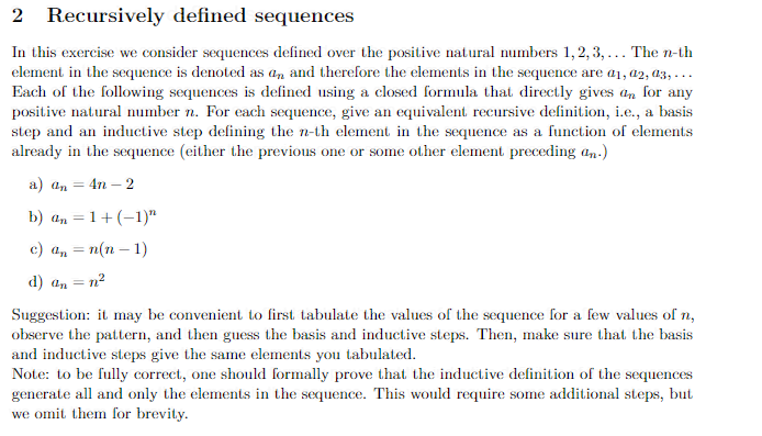 Solved 2 Recursively defined sequences In this exercise we | Chegg.com