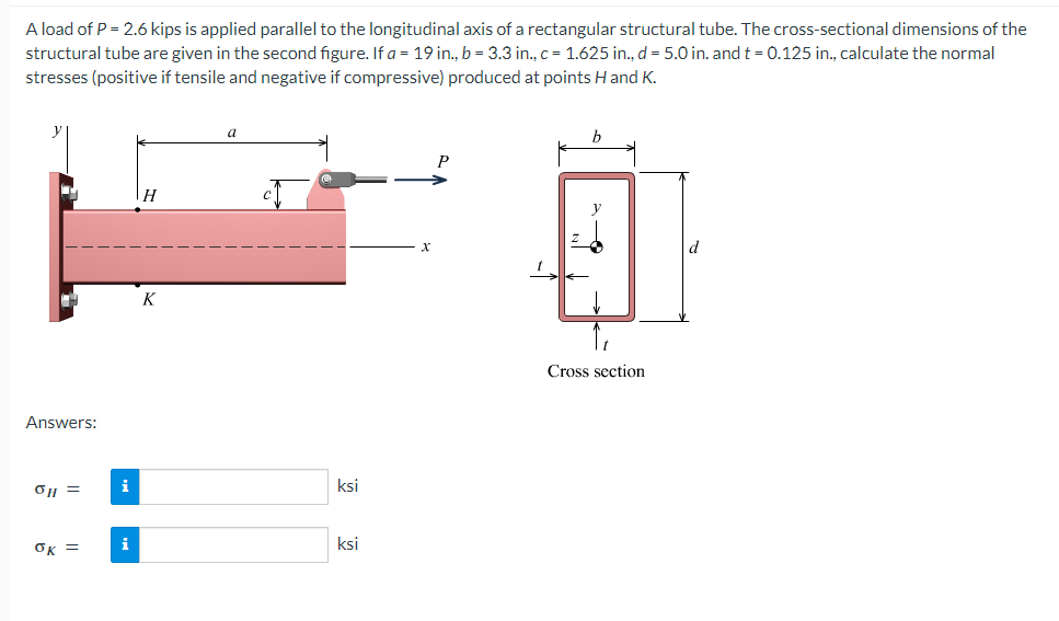 Solved A load of P=2.6 ﻿kips is applied parallel to the | Chegg.com