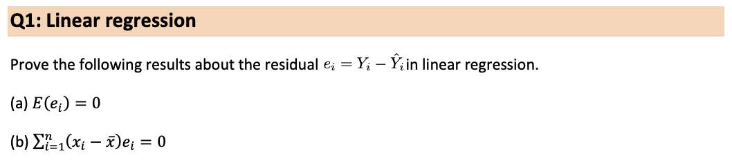 Solved Q1: Linear regression Prove the following results | Chegg.com