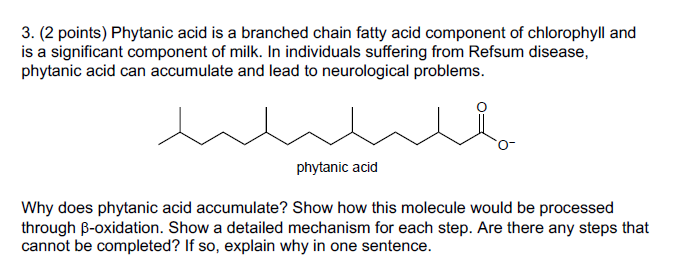 3. (2 points) Phytanic acid is a branched chain fatty | Chegg.com