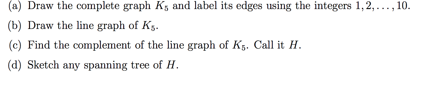 Solved (a) Draw the complete graph K5 and label its edges | Chegg.com