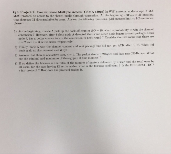 Solved Q 3 Project 2: Carrier Sense Multiple Access: CSMA | Chegg.com
