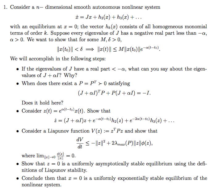 1. Consider a n- dimensional smooth autonomous | Chegg.com
