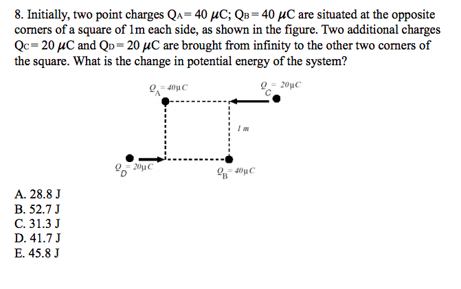 Solved 8. Initially, two point charges Qa 40 uC; QB 40 are | Chegg.com