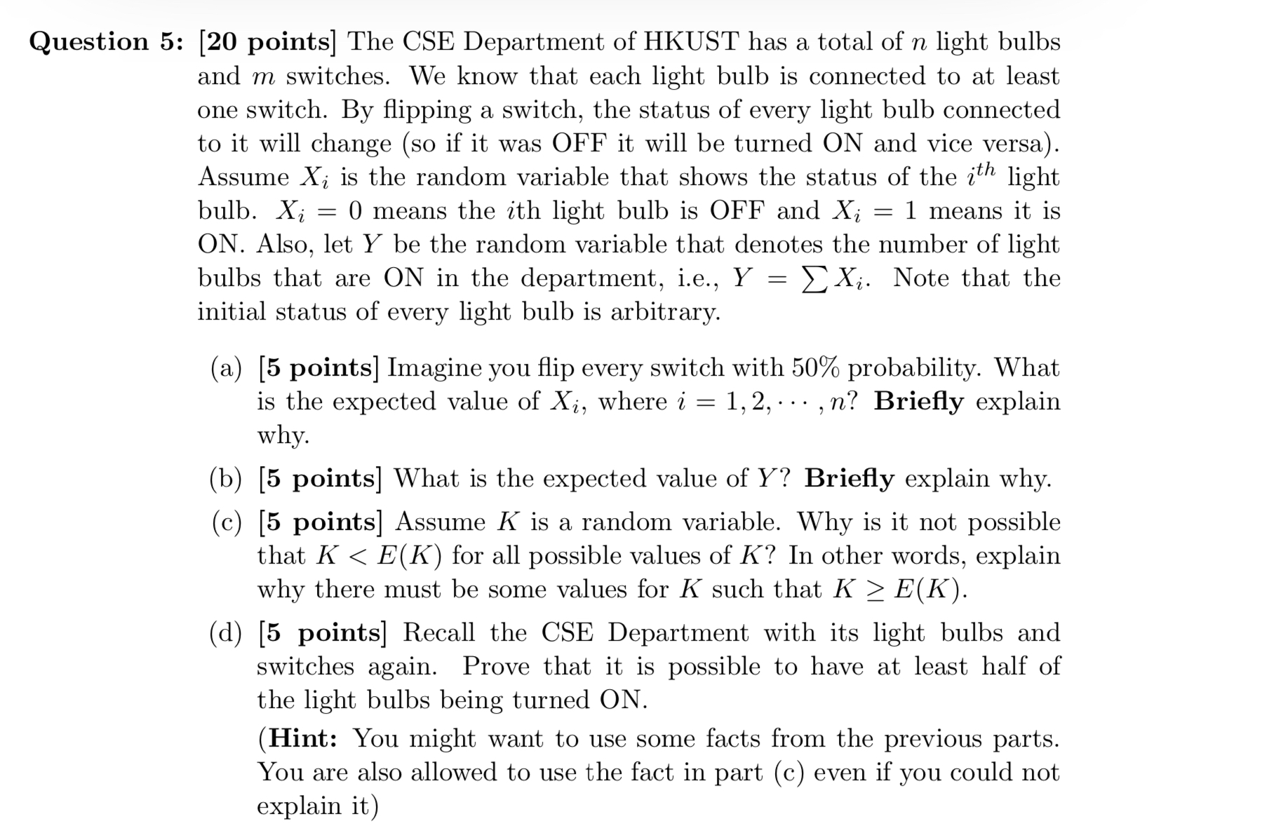 Solved Question 5: [20 ﻿points] ﻿The CSE Department of HKUST | Chegg.com