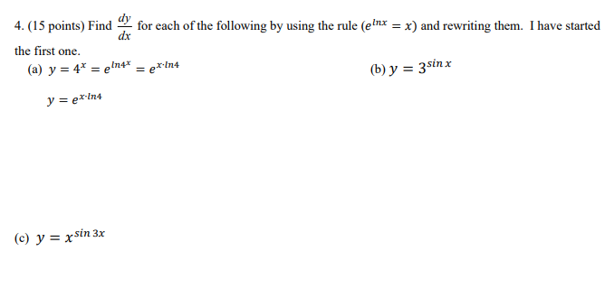 Solved for each of the following by using the rule (elnx = | Chegg.com