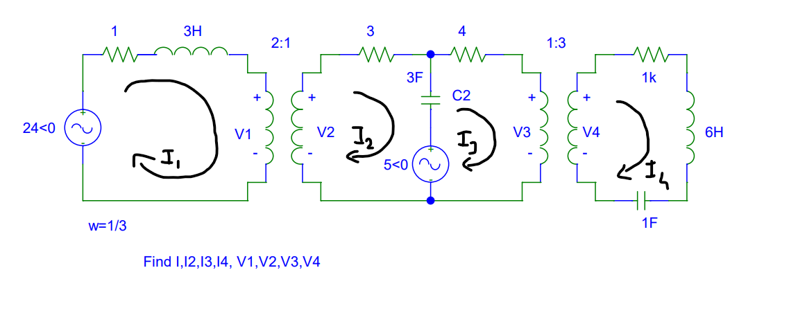 Find I,I2,I3,I4, ﻿V1,V2,V3,V4 | Chegg.com