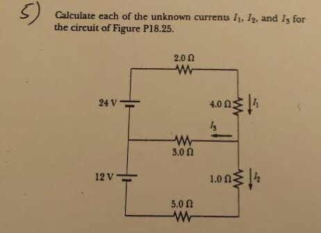 Solved Calculate each of the unknown currents 1,, 12, and Is | Chegg.com