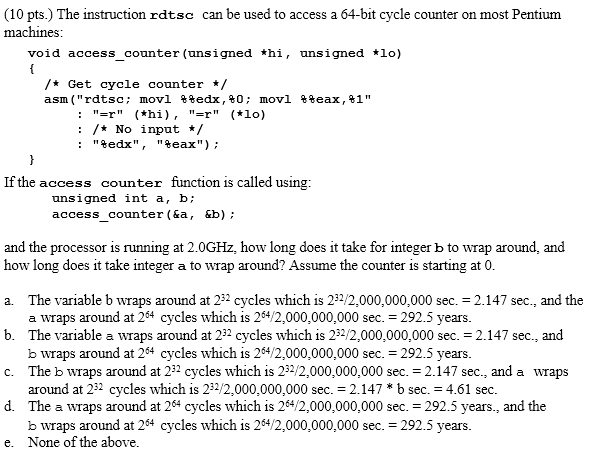 (10 pts.) The instruction rdtsc can be used to access | Chegg.com