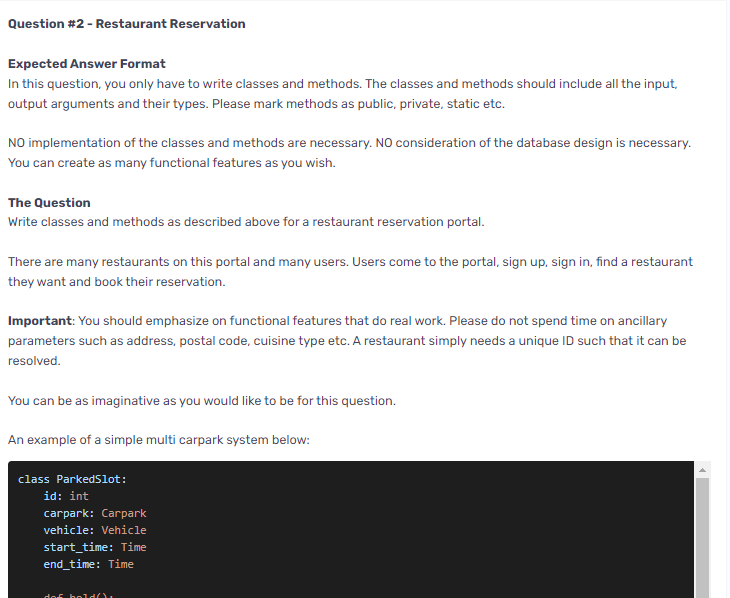 Solved Question #2 - Restaurant Reservation Expected Answer | Chegg.com