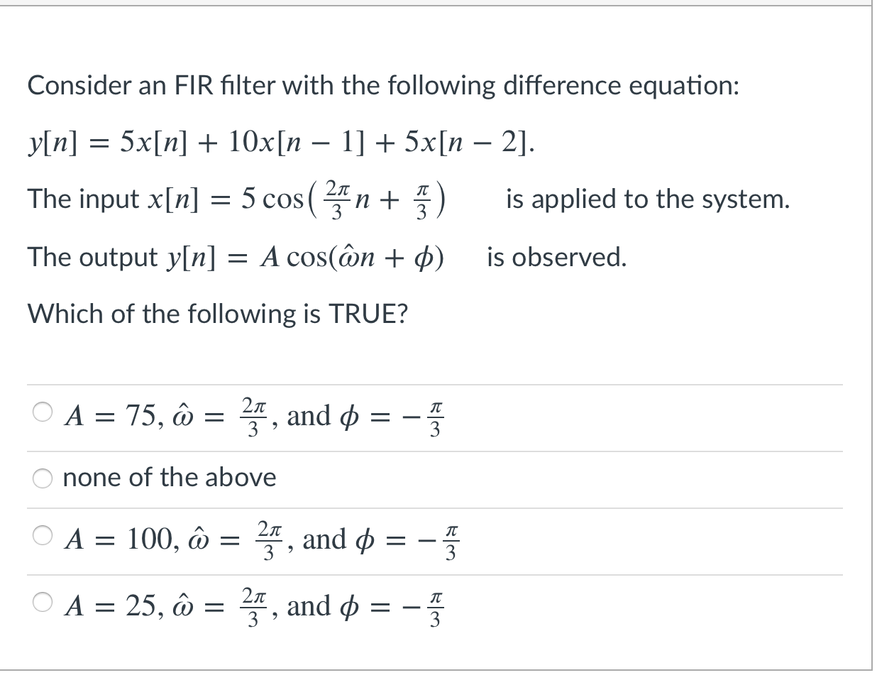 Solved Consider an FIR filter with the following difference | Chegg.com