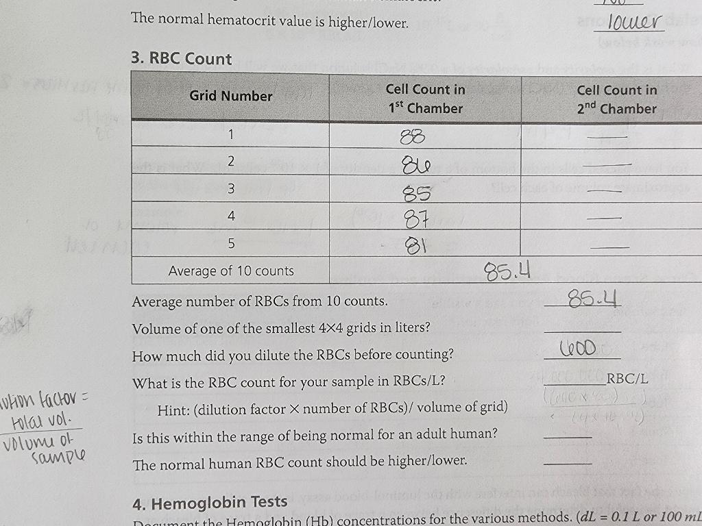 Solved The normal hematocrit value is higher/lower. lower 3. | Chegg.com