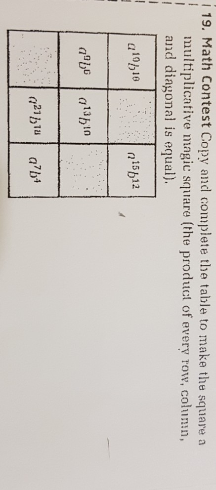 1 19. Math Contest Copy and complete the table to | Chegg.com