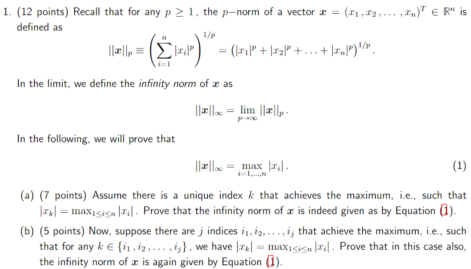 Solved 1. (12 points) Recall that for any p > 1, the p-norm | Chegg.com