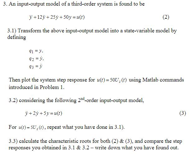 Solved 3. An input-output model of a third-order system is | Chegg.com