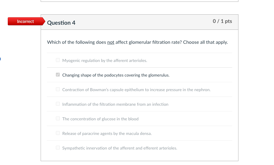 Solved Which of the following does not affect glomerular | Chegg.com