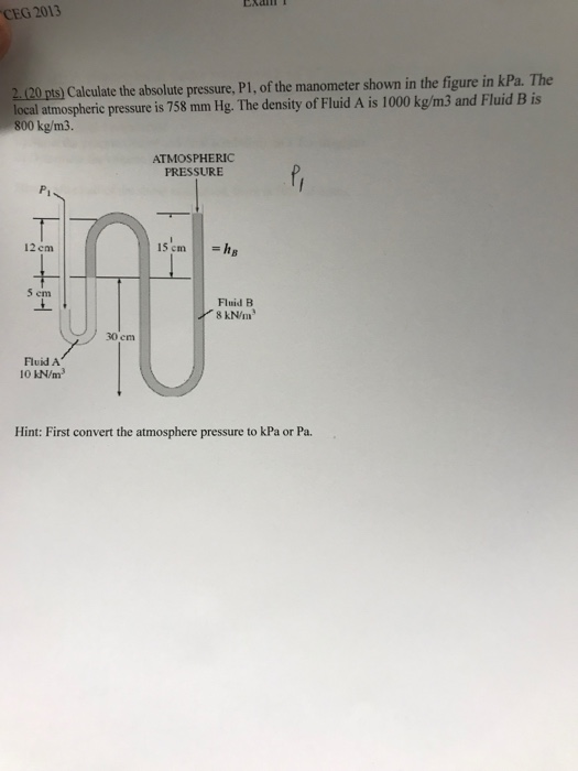 Solved CEG 2013 2.(20 pts) Calculate the absolute pressure, | Chegg.com