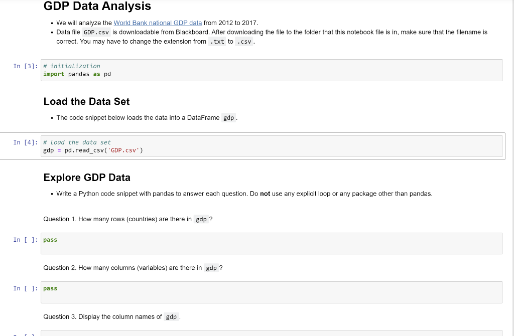 Solved - We will analyze the World Bank national GDP data | Chegg.com