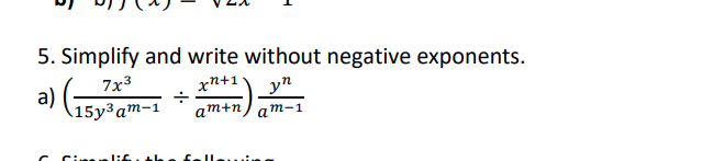 Solved 5. Simplify and write without negative exponents. a) | Chegg.com