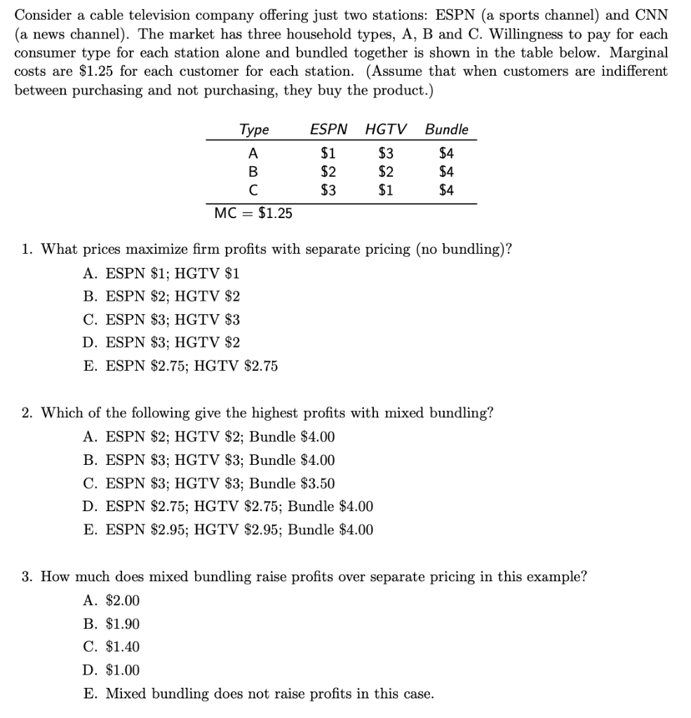 Solved Consider a cable television company offering just two | Chegg.com
