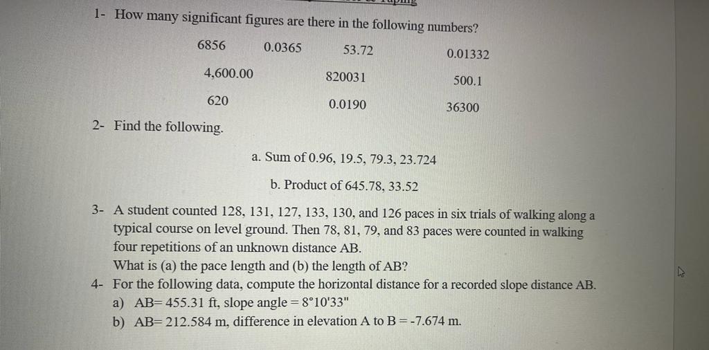 Solved 1- How many significant figures are there in the | Chegg.com