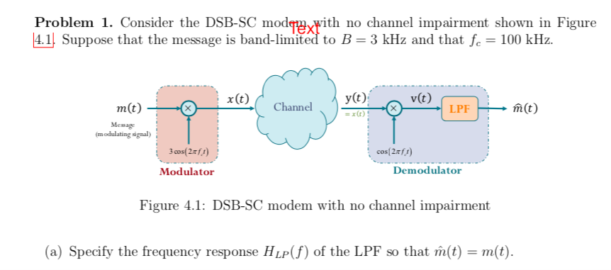 Solved Problem 1. Consider the DSB-SC modemwith no channel | Chegg.com