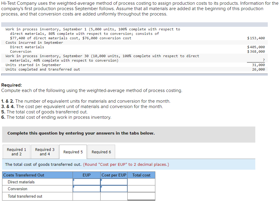 Solved Hi-Test Company uses the weighted average method of | Chegg.com