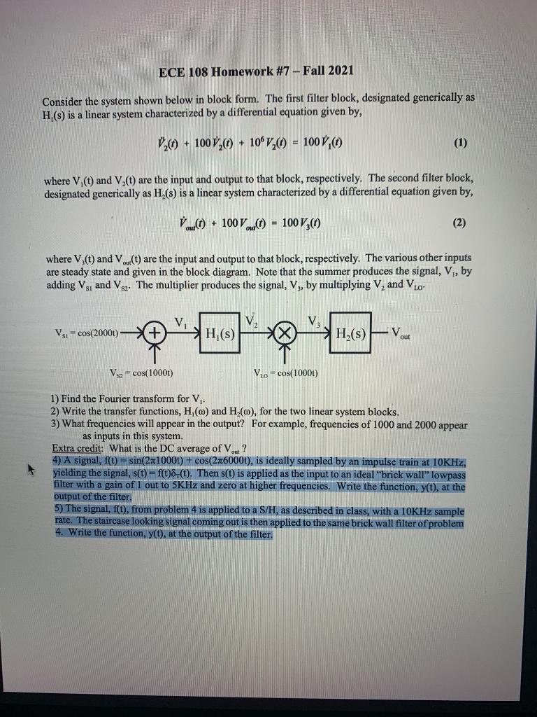 Solved ECE 108 Homework #7 - Fall 2021 Consider the system | Chegg.com