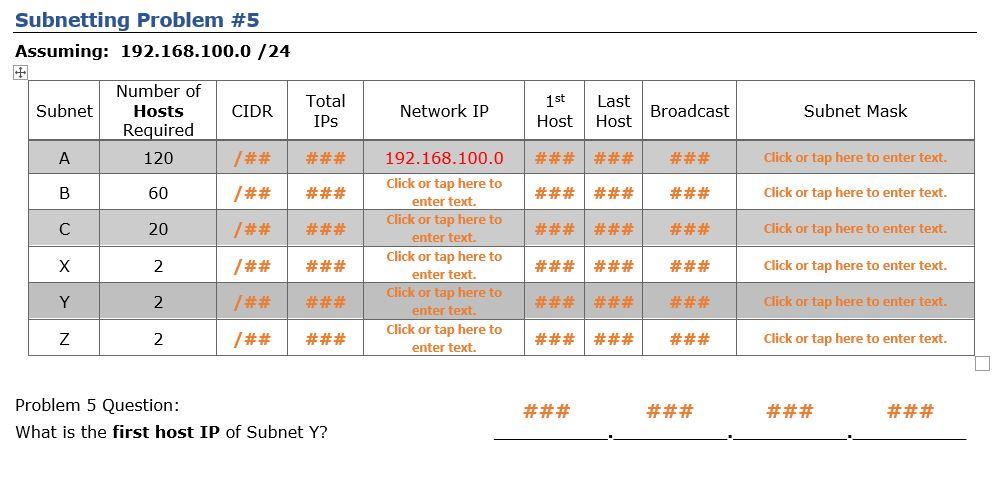 Solved Subnetting Problem 5 Assuming 1921681000 24 