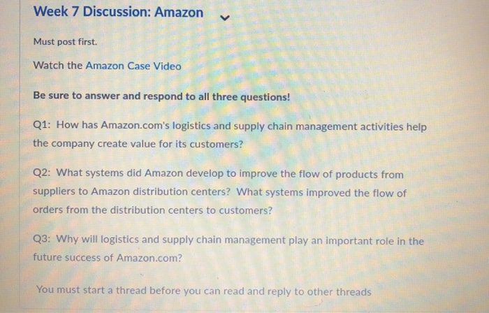 Solved Week 7 Discussion: Amazon Must post first. Watch the | Chegg.com